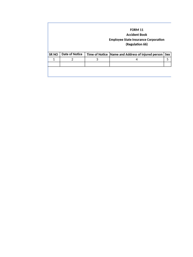 FORM 11 Accident Book | PDF | Labor | Labor Relations