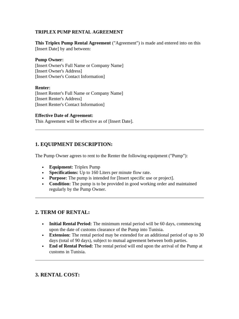 Triplex Pump Rental Agreement | PDF | Indemnity | Renting