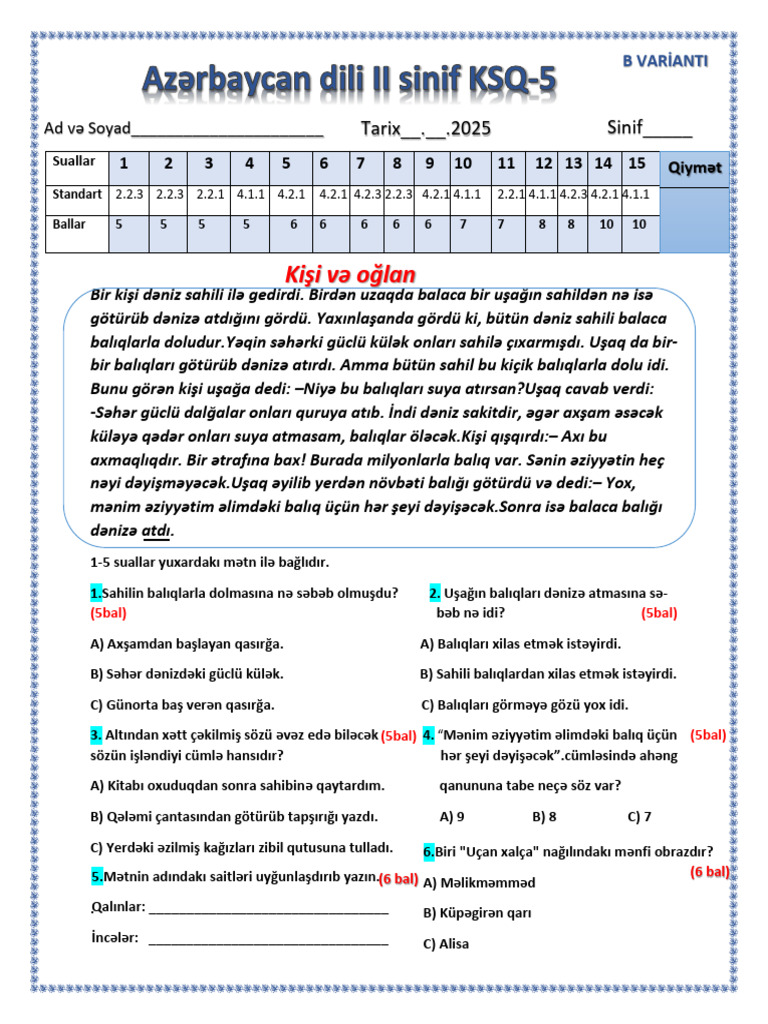 2Cİ SİNİF Azərbaycan dili B Ksq 5 Paylaşma ZƏRİNƏ M | PDF