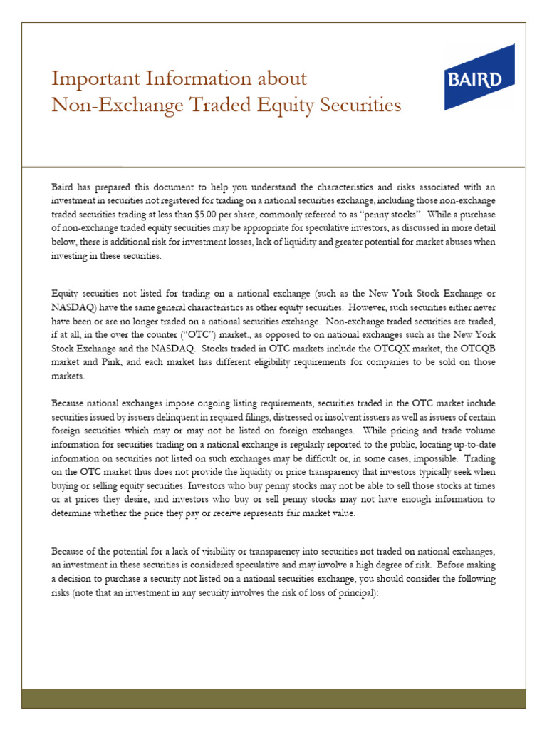Understanding Non-Exchange Traded Securities | PDF | Securities ...