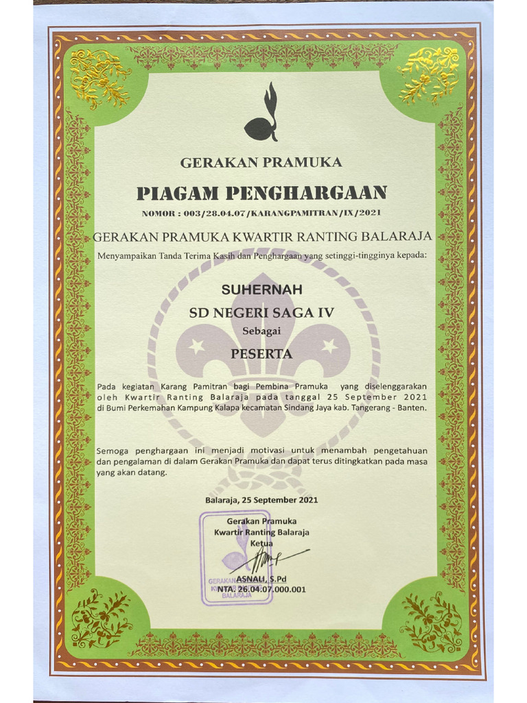 Piagam Penghargaan Pramuka 03-10-2025 14-15-16 | PDF