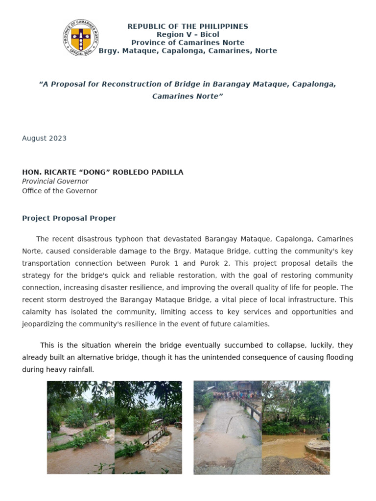 A Comprehensive Proposal For The Construction of Barangay Bridge | PDF