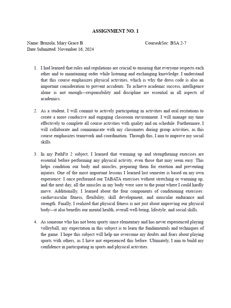 ASSIGNMENT NO. 1 (PATHFIT 3) | PDF | Physical Fitness | Learning