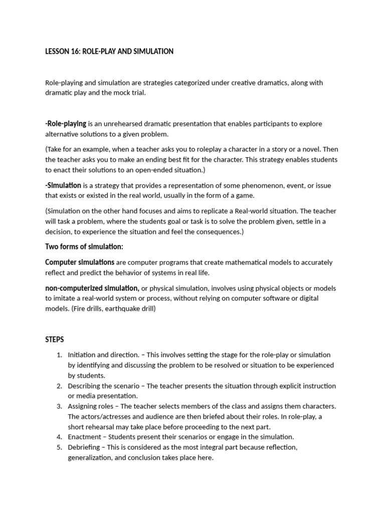 REPORT IN SSC22 Lesson 16 Roleplay | PDF | Simulation | Role Playing