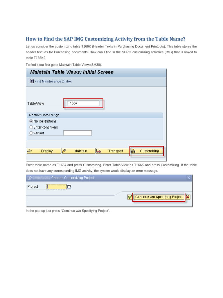 How To Find The SAP IMG Customizing Activity From The Table Name | PDF