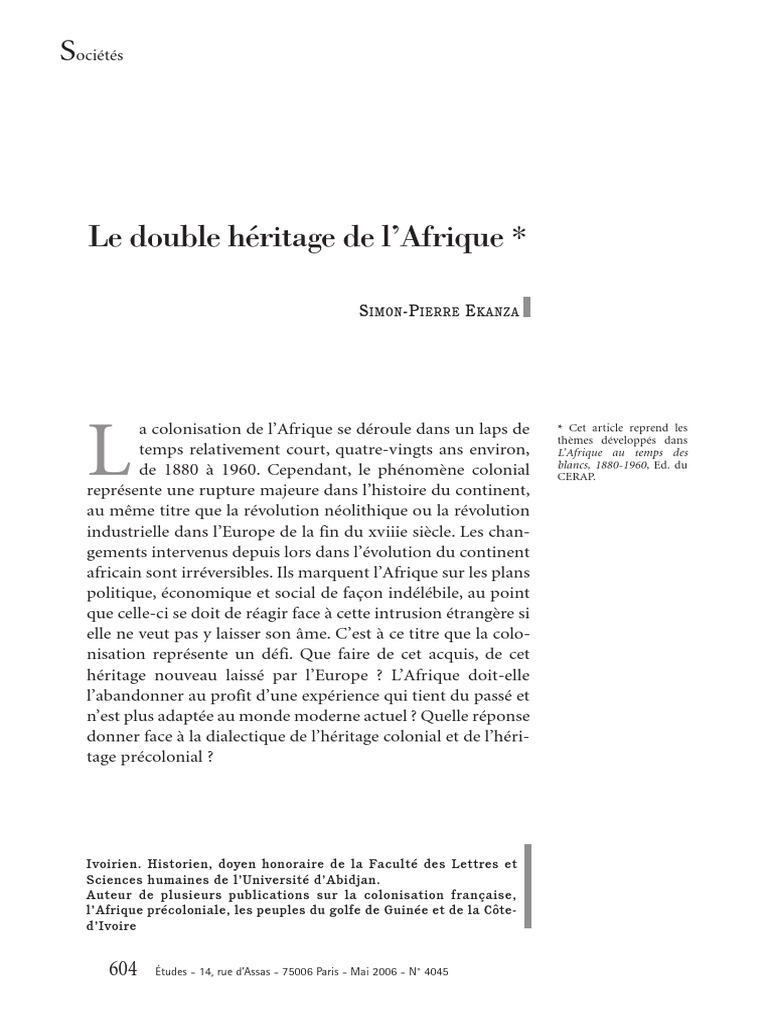 Héritage colonial en Afrique : enjeux et impacts | PDF | Afrique ...