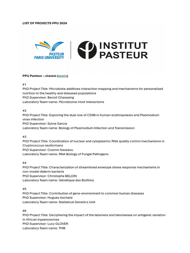 List of Projects Ppu 2024 | PDF | Bacteria | Infection