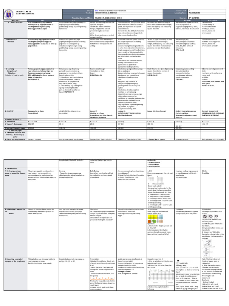 DLL All Subjects 2 q4 w4 d3 | PDF