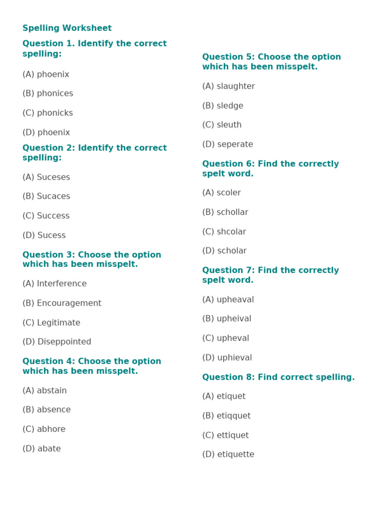 Spelling Worksheet | PDF