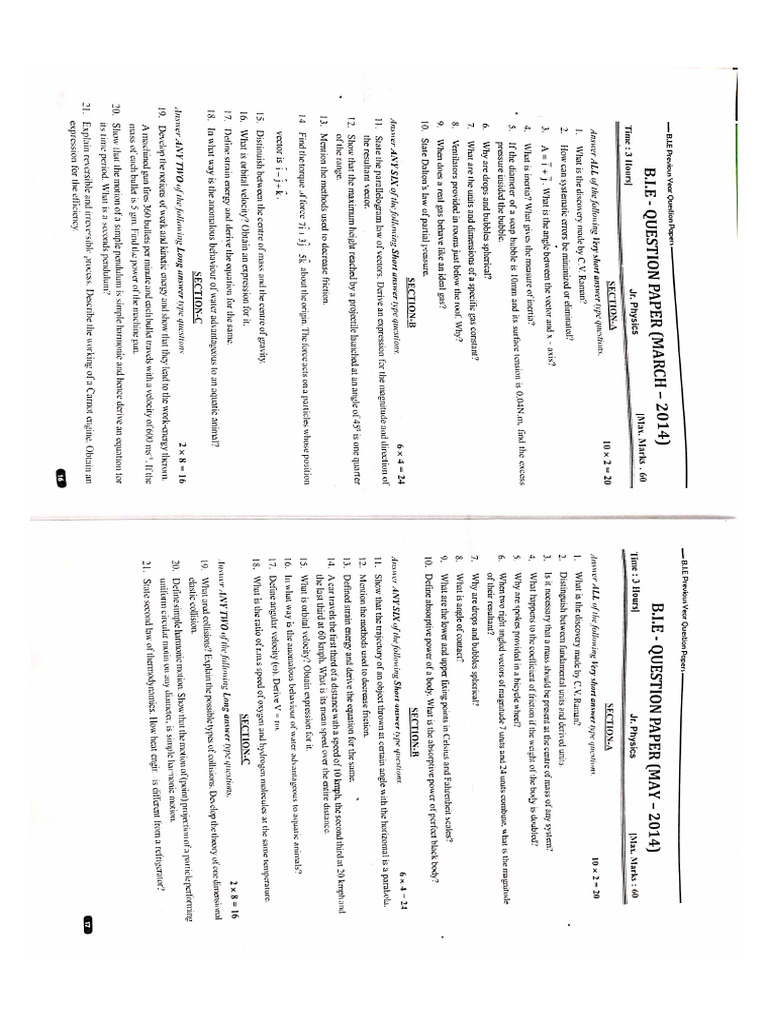 Previous Question Paper 1st Year-1 | PDF | Force | Motion (Physics)
