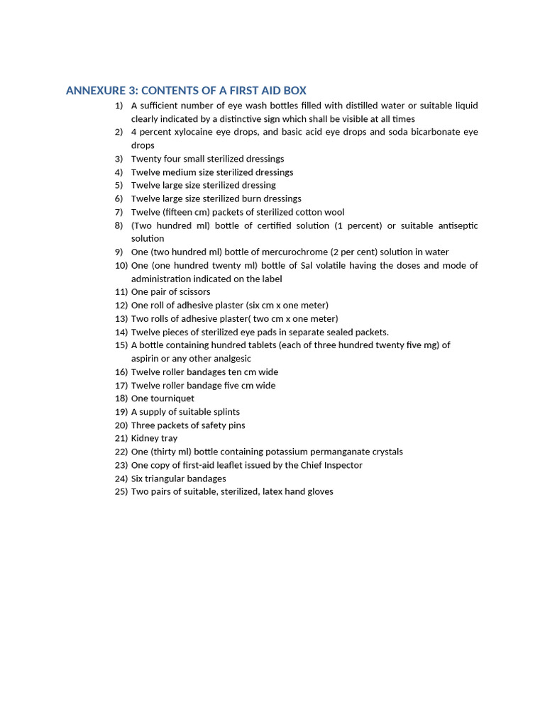 Annexure - 3 Contents of First Aid Box | PDF