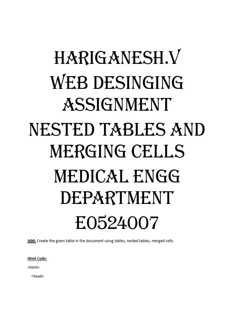Nested Tables and Merging Cells | PDF