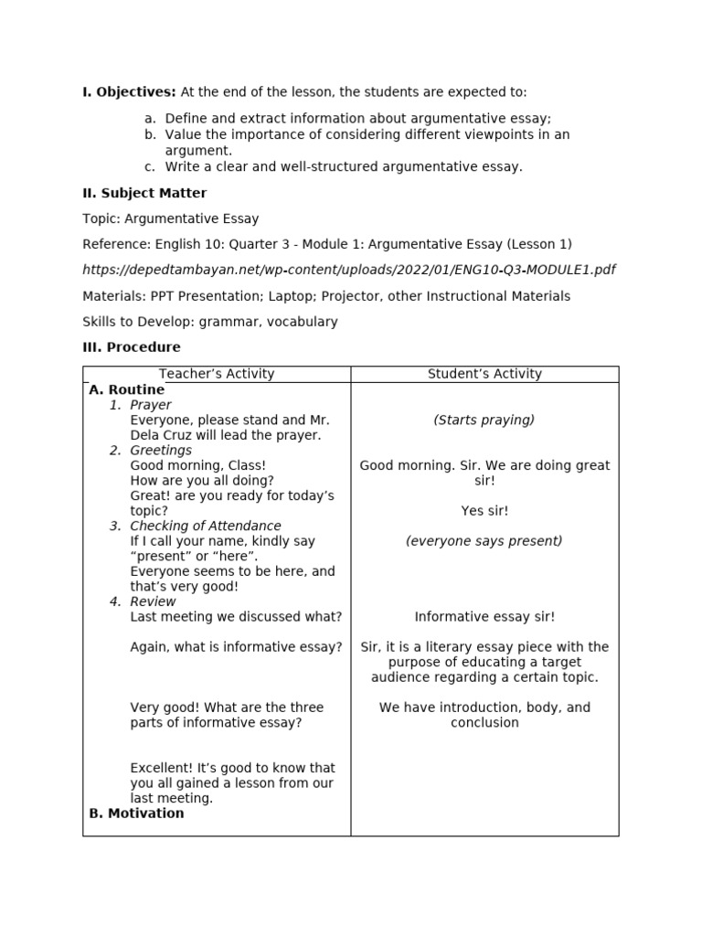 Lesson Plan For Demo (AutoRecovered) | PDF | Essays | Human Communication