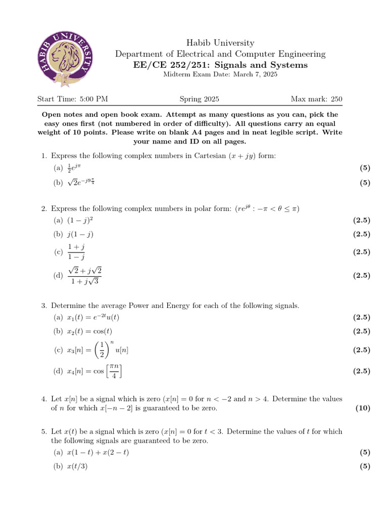 Signals and Systems Midterm Exam 2025 | PDF | Computer Engineering ...