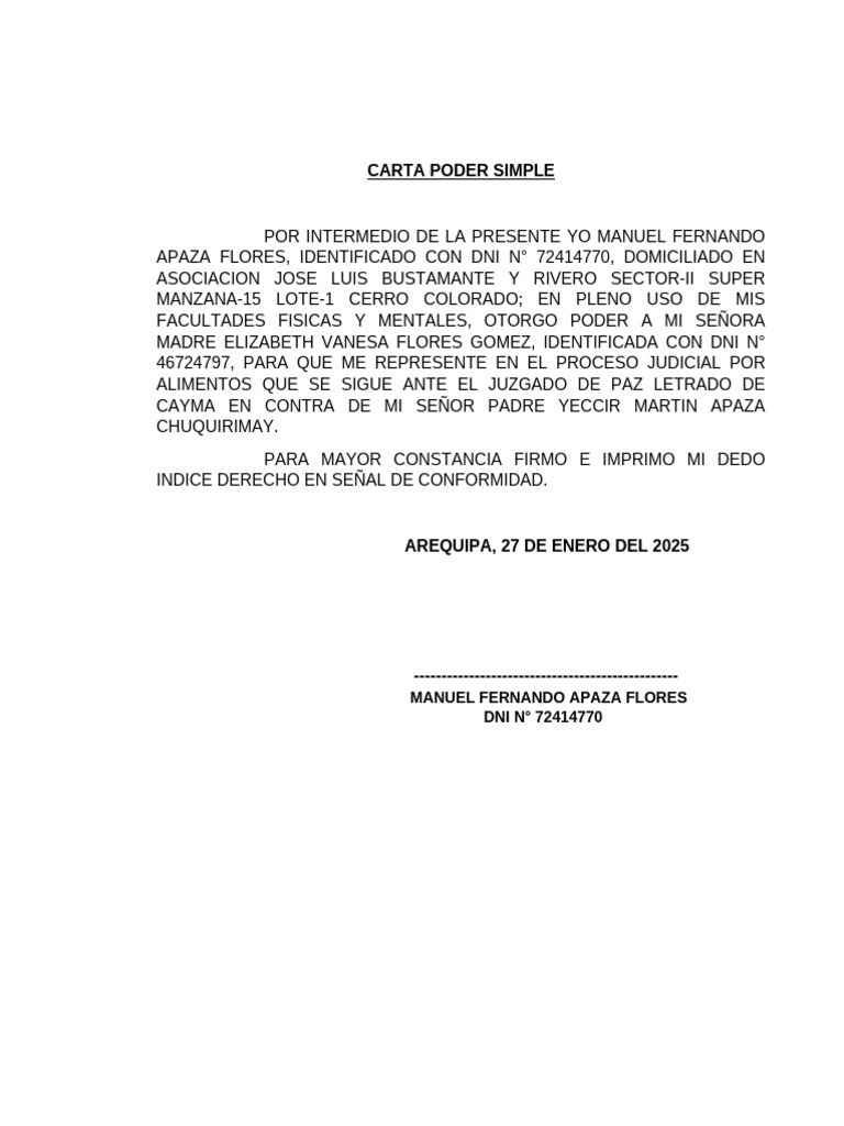 Carta Poder Simple para Proceso Judicial | PDF