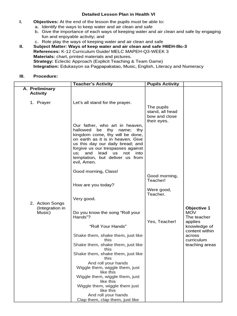 Detailed Lesson Plan in Health VI | PDF | Lord's Prayer | Teachers