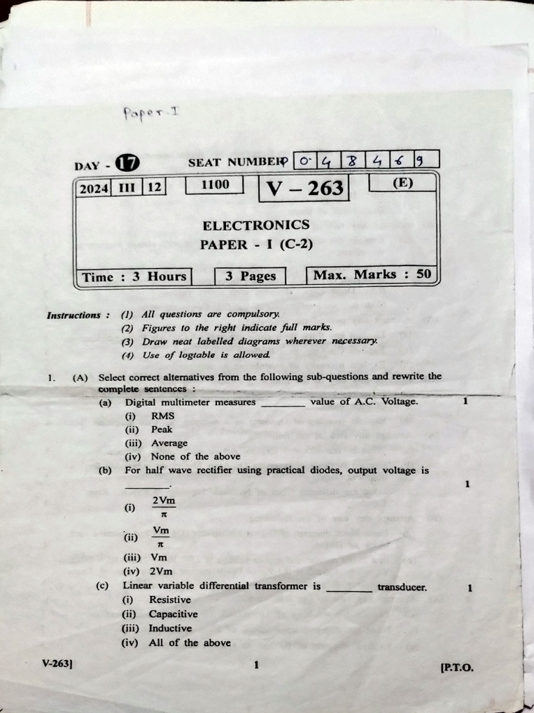 HSC 2024 Electronics Exam Paper | PDF | Rectifier | Operational Amplifier