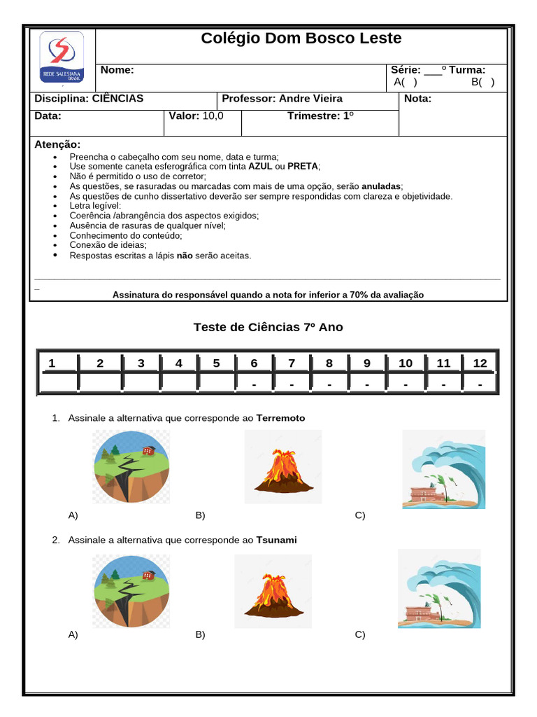 Prova Adaptada 7° Ano | PDF