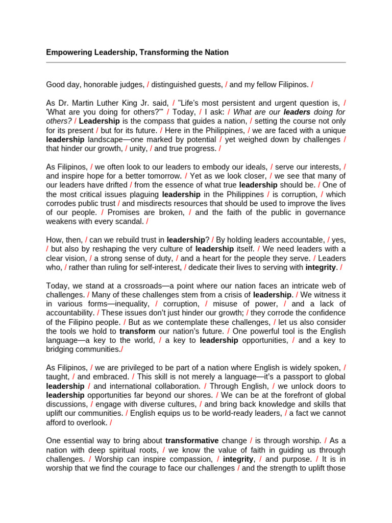 Oratorical Piece | PDF | Leadership | Social Psychology