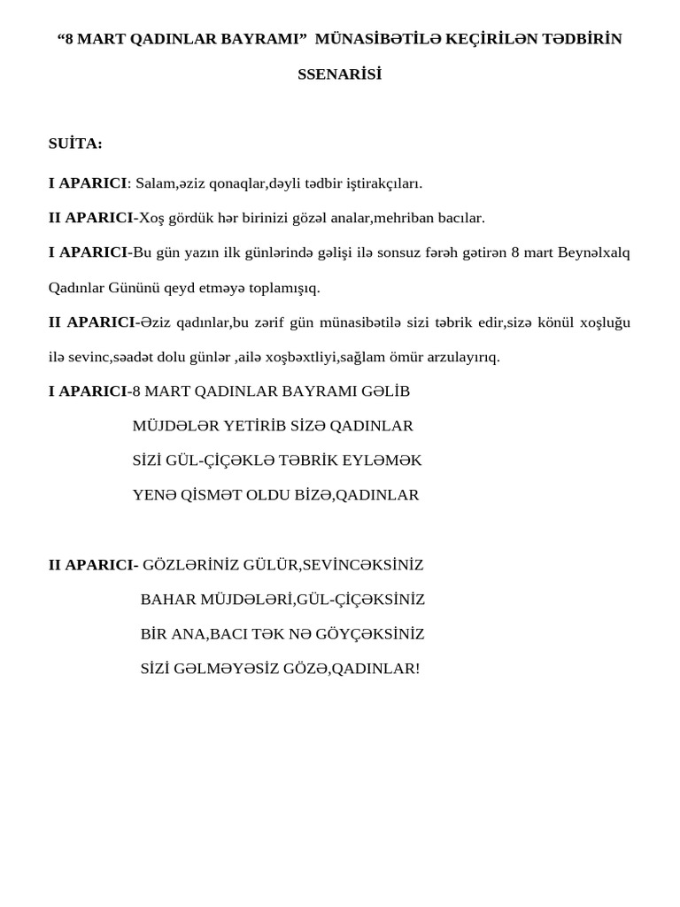 8 MART QADINLAR BAYRAMI,ssenarisi | PDF