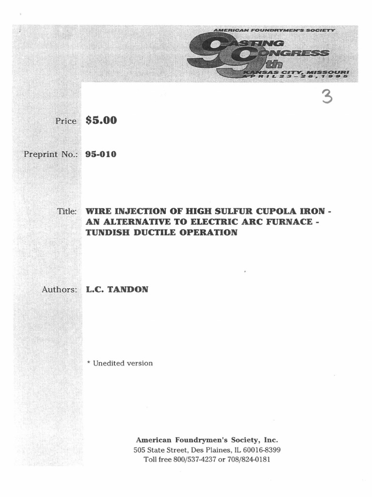 Wire Injection of High Sulfur Cupola Iron An Alternative To Electric ...