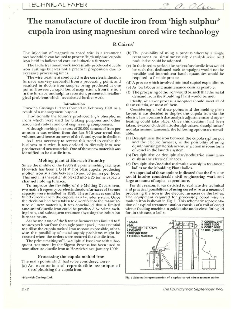 The Manufacture of Ductile Iron From 'High Sulphur' Cupola Iron Using ...