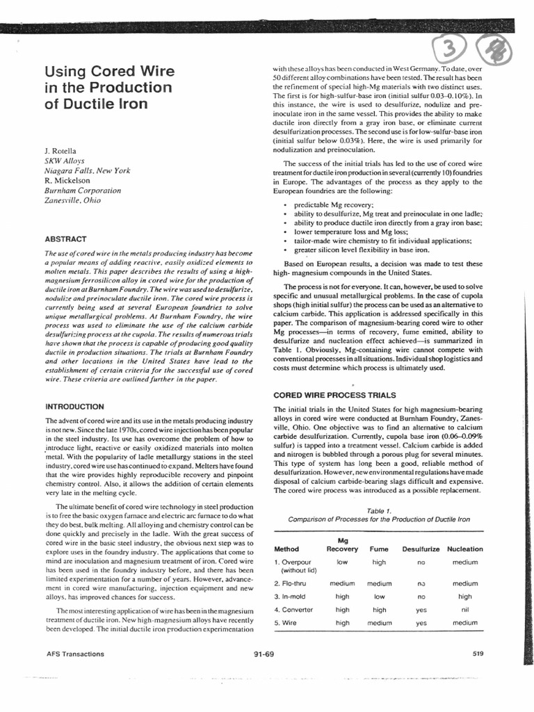 AFS 91-69 Using Cored Wire in The Production of Ductile Iron | PDF ...