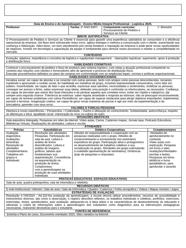 Guia de Ensino e de Aprendizagem 2 Ano EMTI - Logistica - Processamento ...