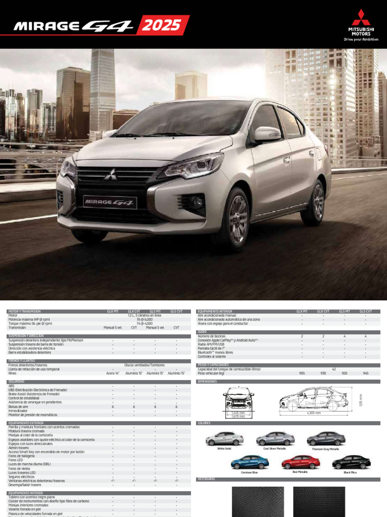 Mitsubishi MX Ficha Tecnica Mirage G4 MY25 | PDF | Coche | Vehículos con tracción trasera