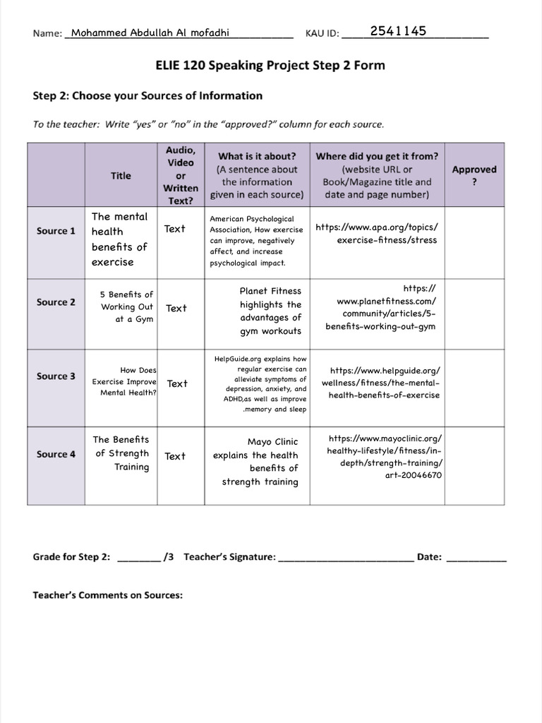 speaking project step 2 | PDF