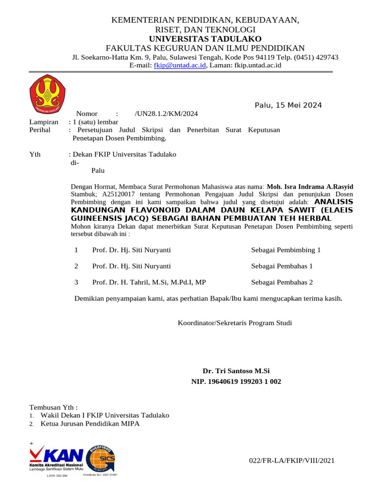 Blangko SK Pembimbing & Surat Izin Penelitian Elisha 022 | PDF