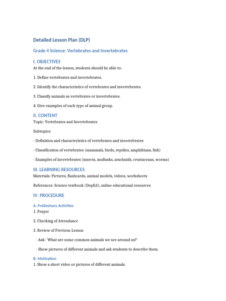 Lesson_Plan_Vertebrates_Invertebrates | PDF
