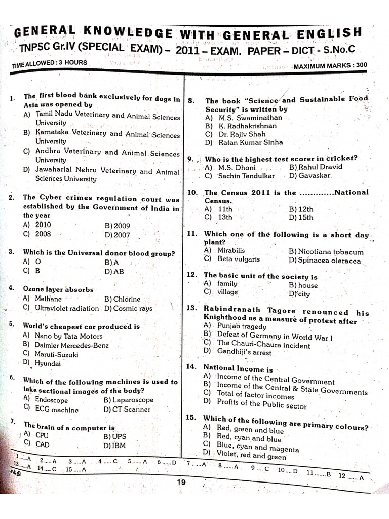 TNPSC Group 4-2011 Exam | PDF