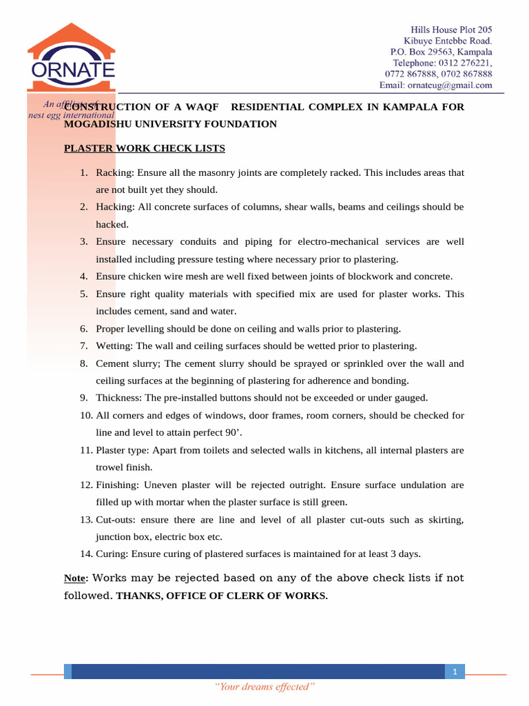 Waqf Residential Complex Plastering Guide | PDF