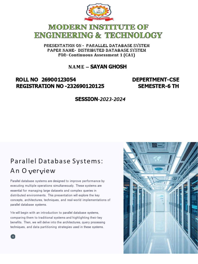 Sayan Ghosh 26900123054 Distributed Database System Cse 6TH Sem | PDF | Databases | Parallel ...