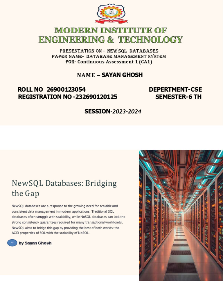 NewSQL Databases: Scalability & Consistency | PDF | Databases | No Sql