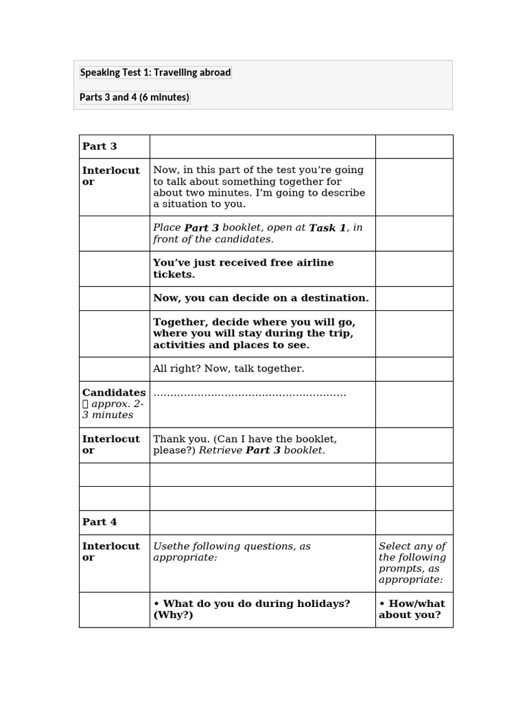 Cambridge B1 Preliminary (PET) - Parts 3 and 4 (6 Minutes) | PDF