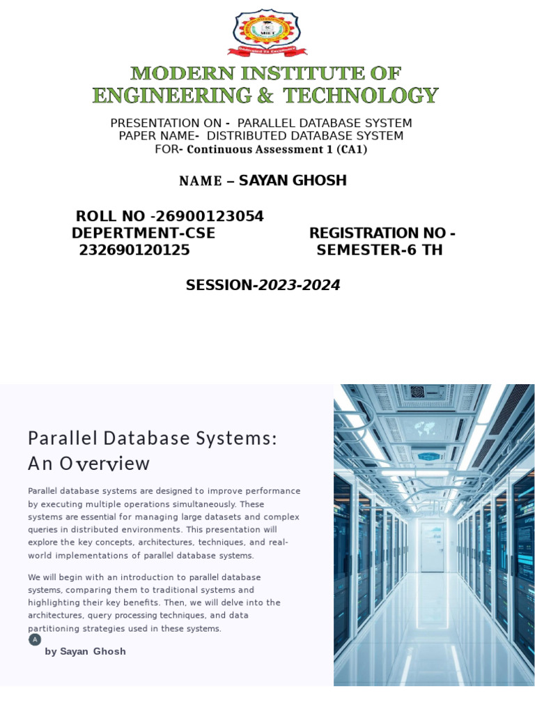 Sayan Ghosh 26900123054 Distributed Database System Cse 6th Sem | PDF | Databases | Parallel ...