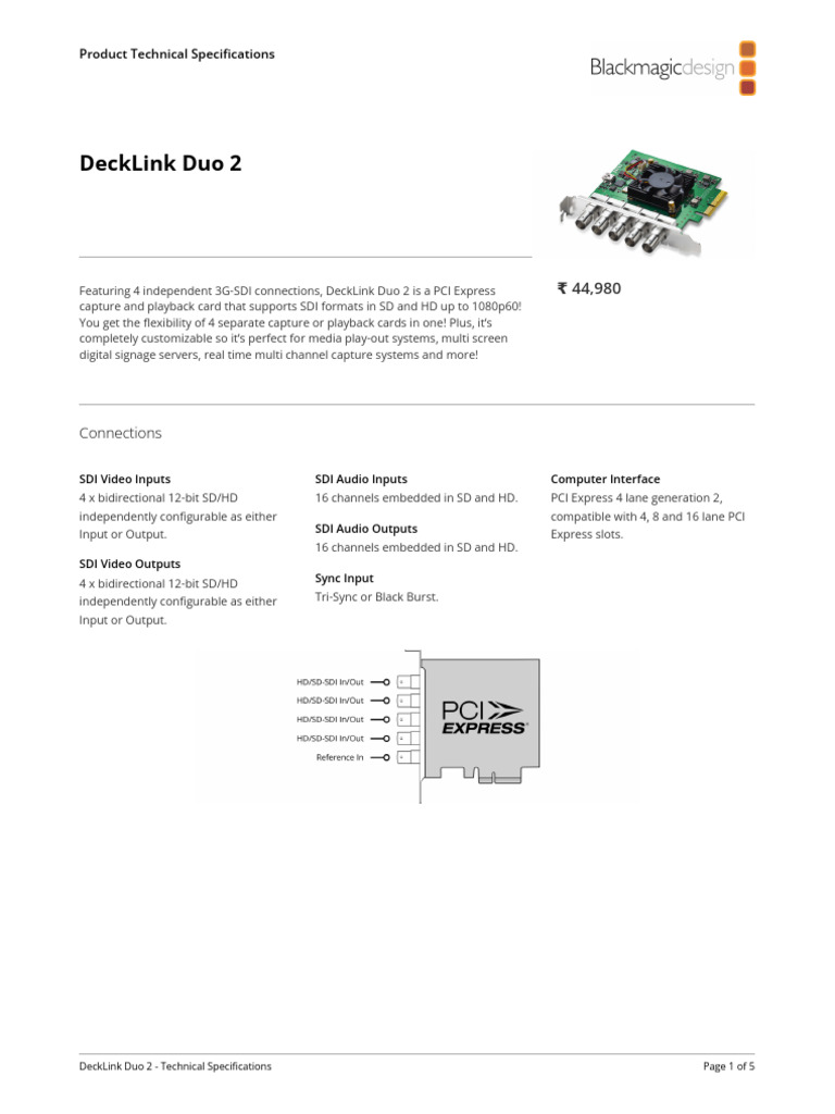DeckLink Duo 2 Technical Specifications | PDF | Video | Media Formats