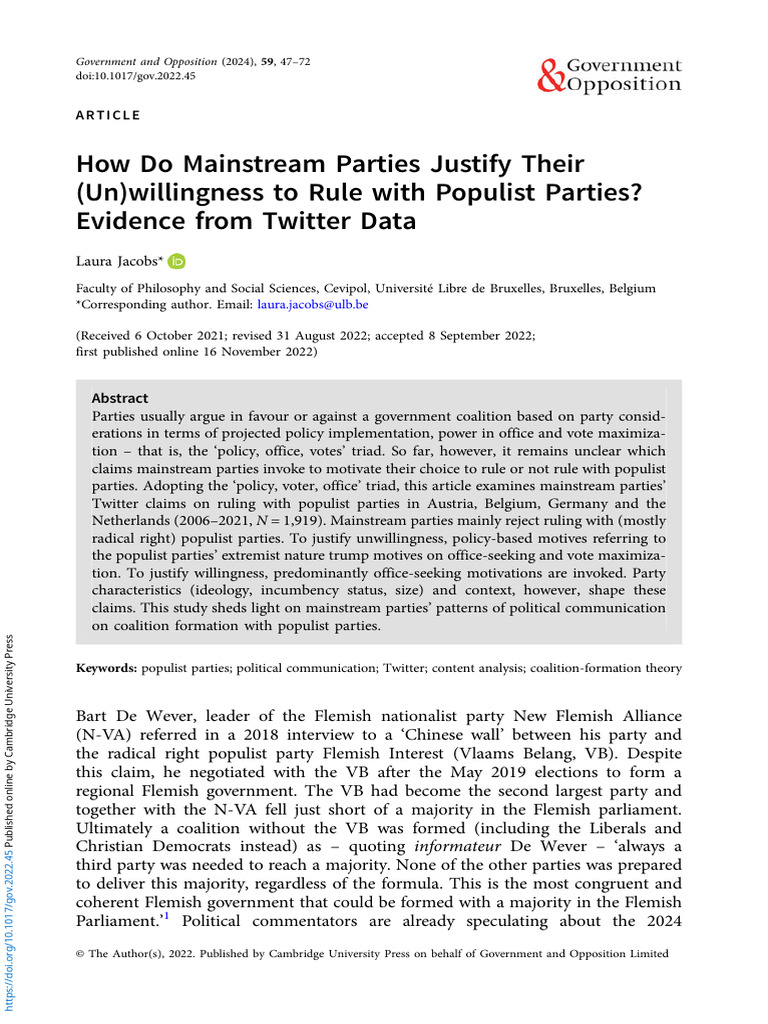 How Do Mainstream Parties Justify Their Unwillingness To Rule With Populist Parties Evidence ...