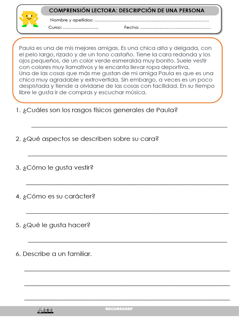 Comprension Lectora Descripcion Personas | PDF