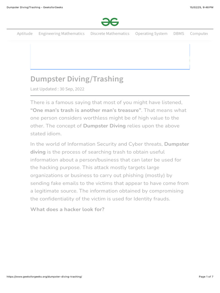 Understanding Dumpster Diving in Cybersecurity | PDF | Security ...