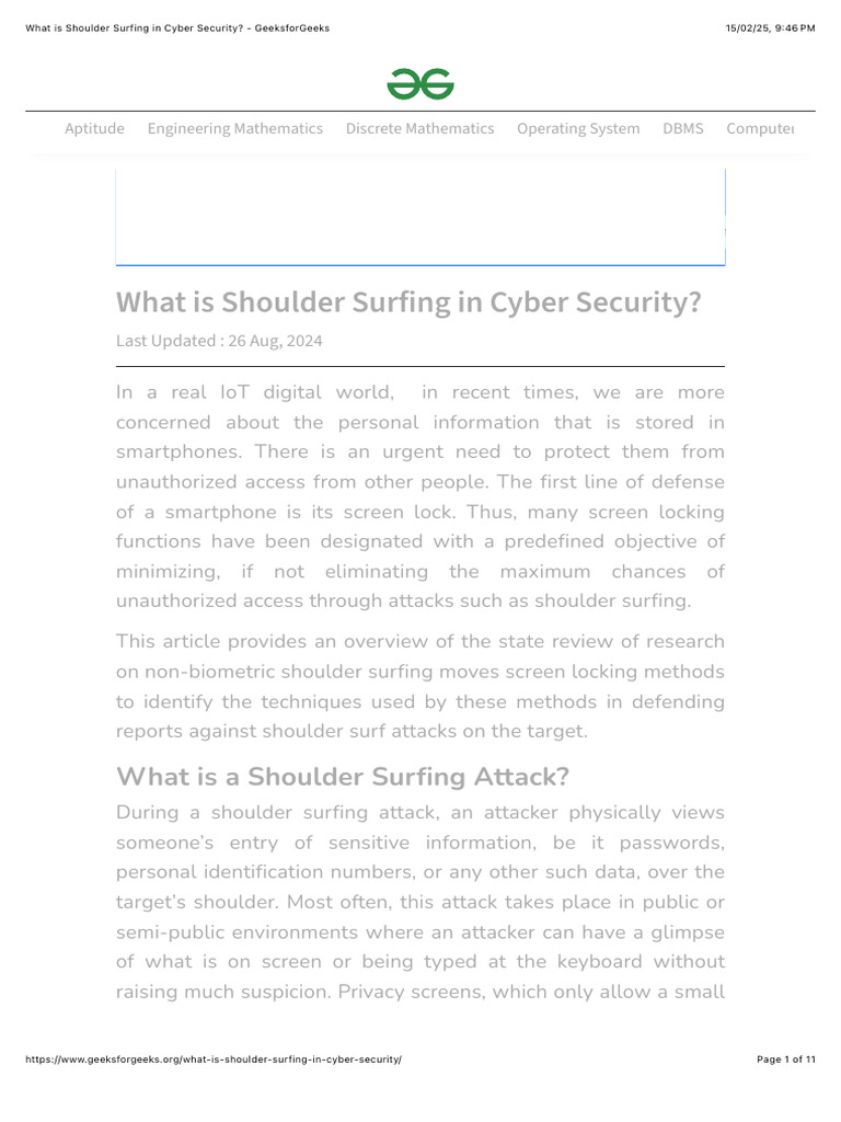 What Is Shoulder Surfing in Cyber Security? - GeeksforGeeks | PDF ...