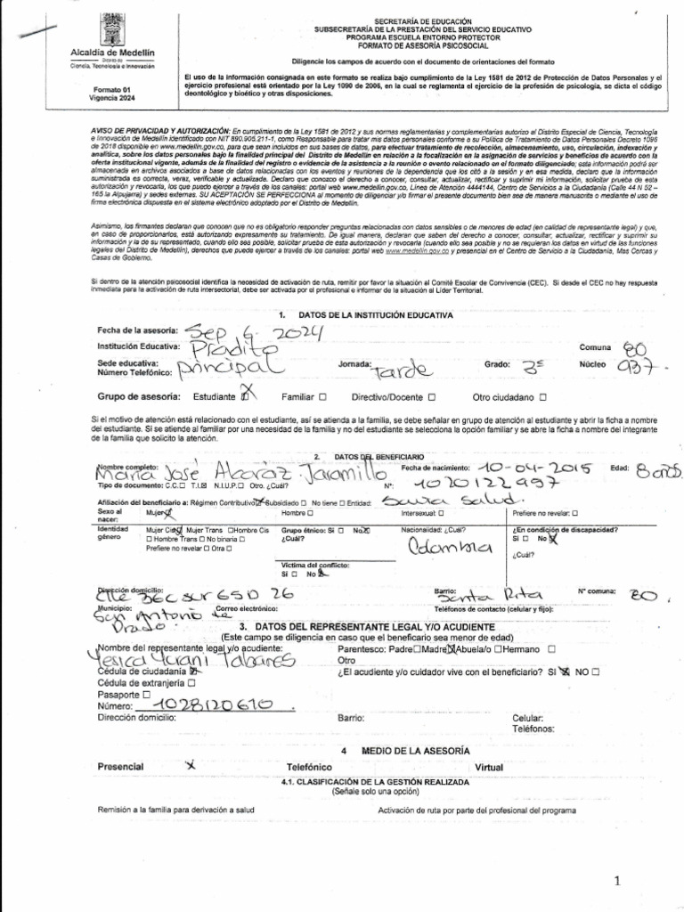 Formato Asesoría Psicosocial Medellín | PDF