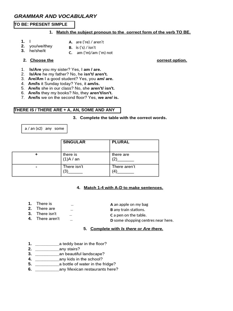 Grammar and Vocabulary Test | PDF | Grammatical Number | Linguistics