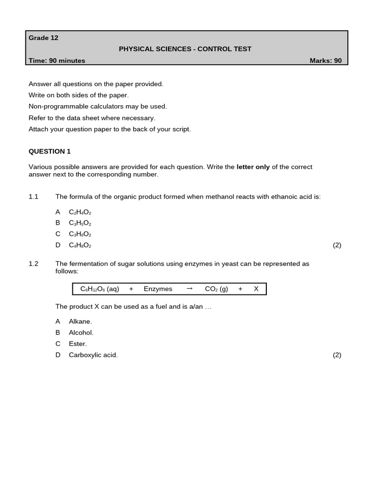 3-term-1-test-questions | PDF | Photoelectric Effect | Ethanol