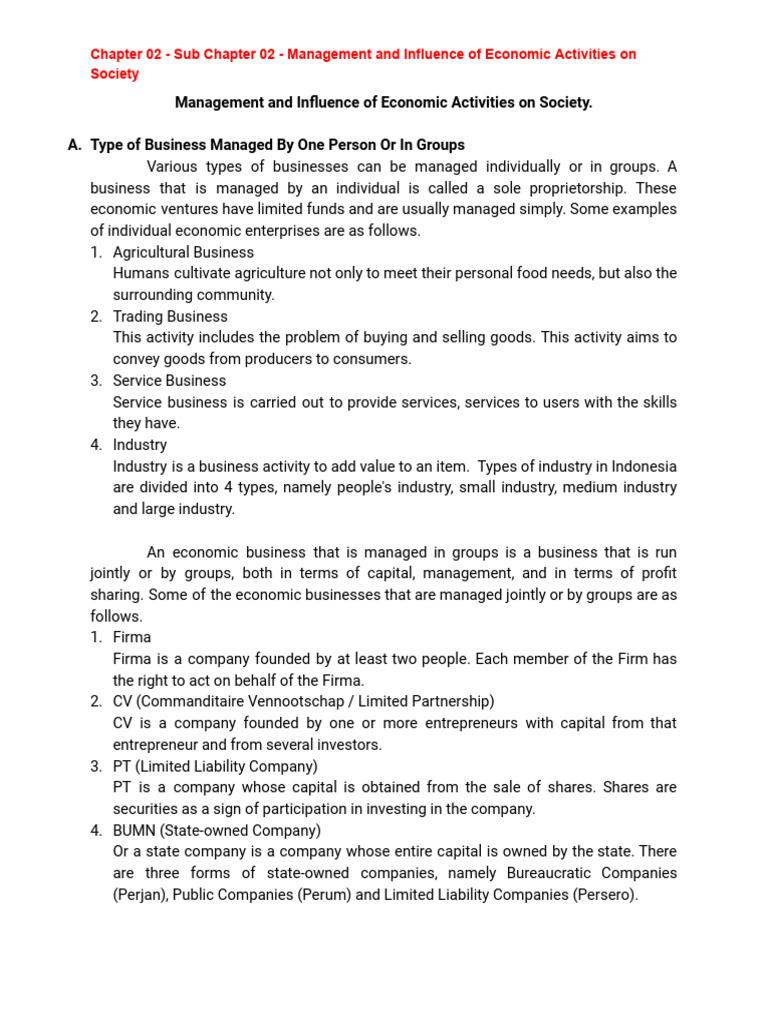 Chapter 02 - Sub Chapter 02 - Management and Influence of Economic ...