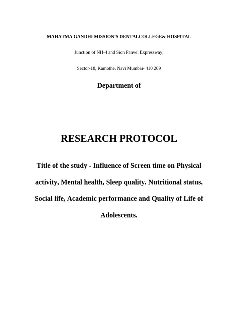 46-50 Research Protocol | PDF | Sleep | Adolescence