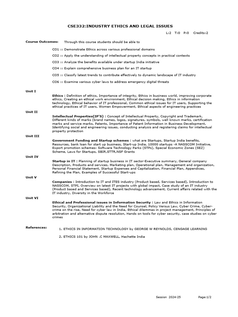 Cse332 Industry Ethics and Legal Issues | PDF | Intellectual Property | Startup Company