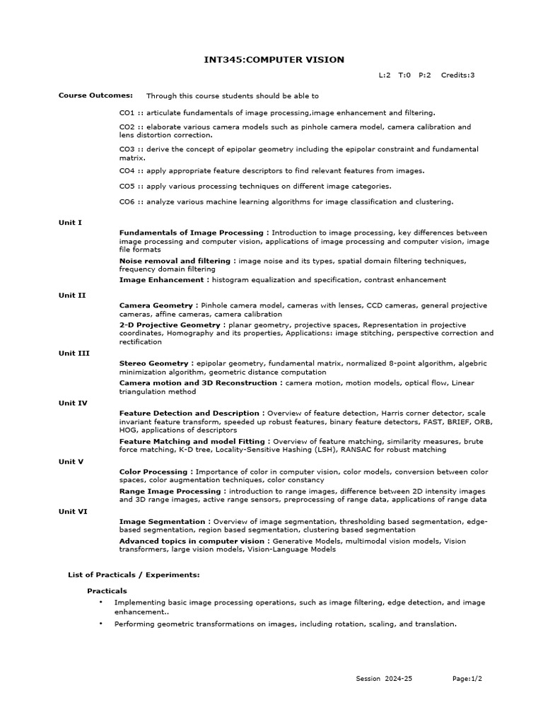 INT345 COMPUTER VISION | PDF | Computer Vision | Image Segmentation